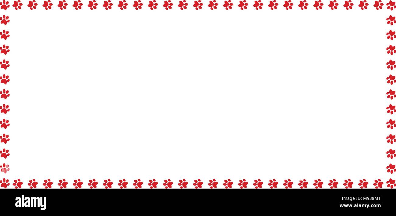 Rectangle frame made of red animal paw prints on white background ... Rectangle frame made of red animal paw prints on white background ...