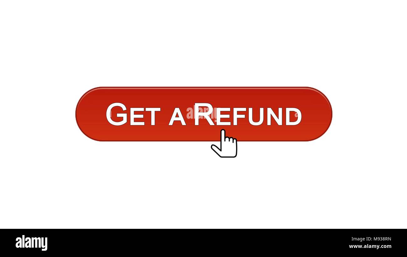 Get a refund web interface button clicked with mouse cursor, wine red, budget, stock footage ...