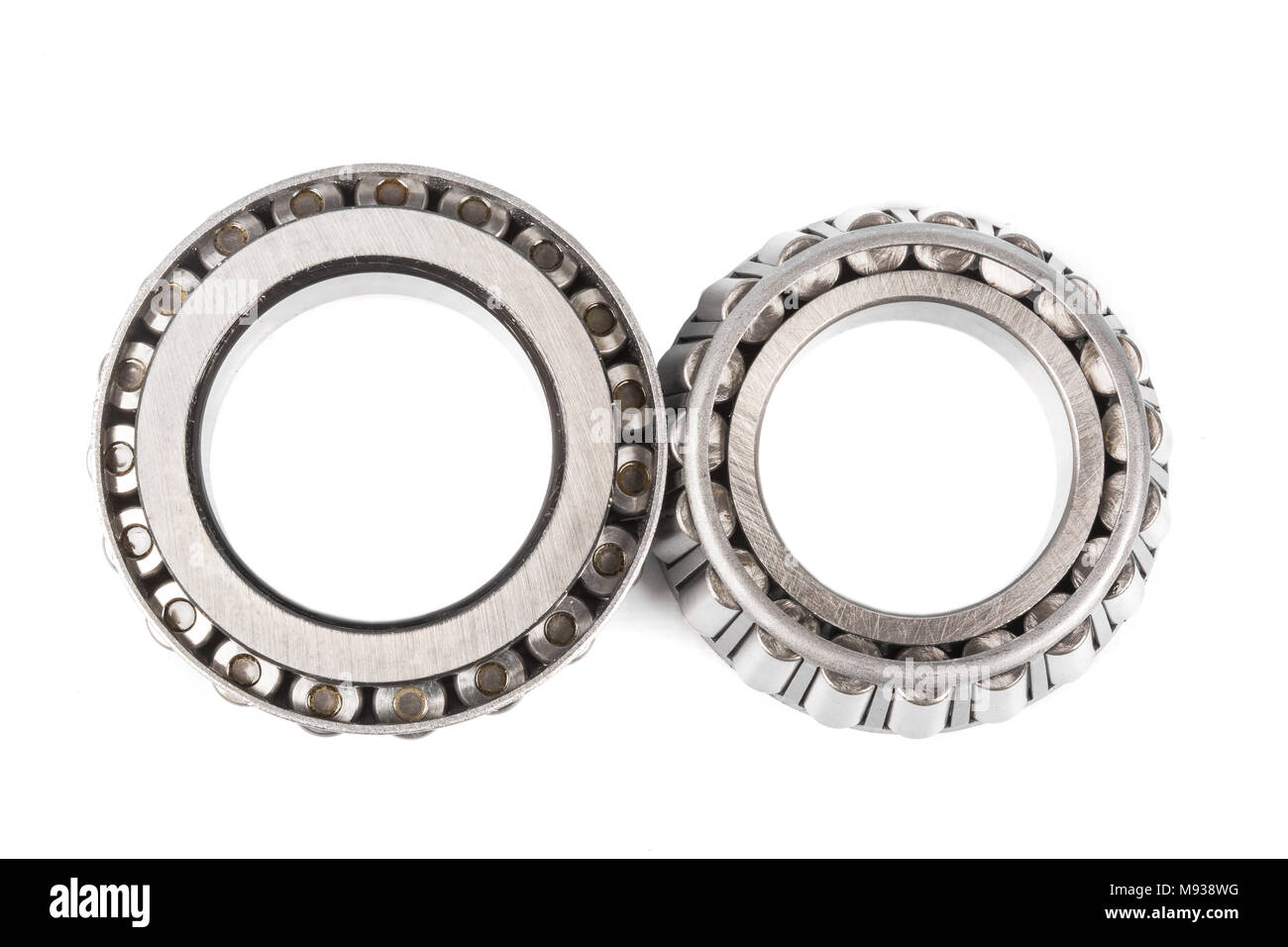 Two precision metal bearings on a white background. top view Stock ...
