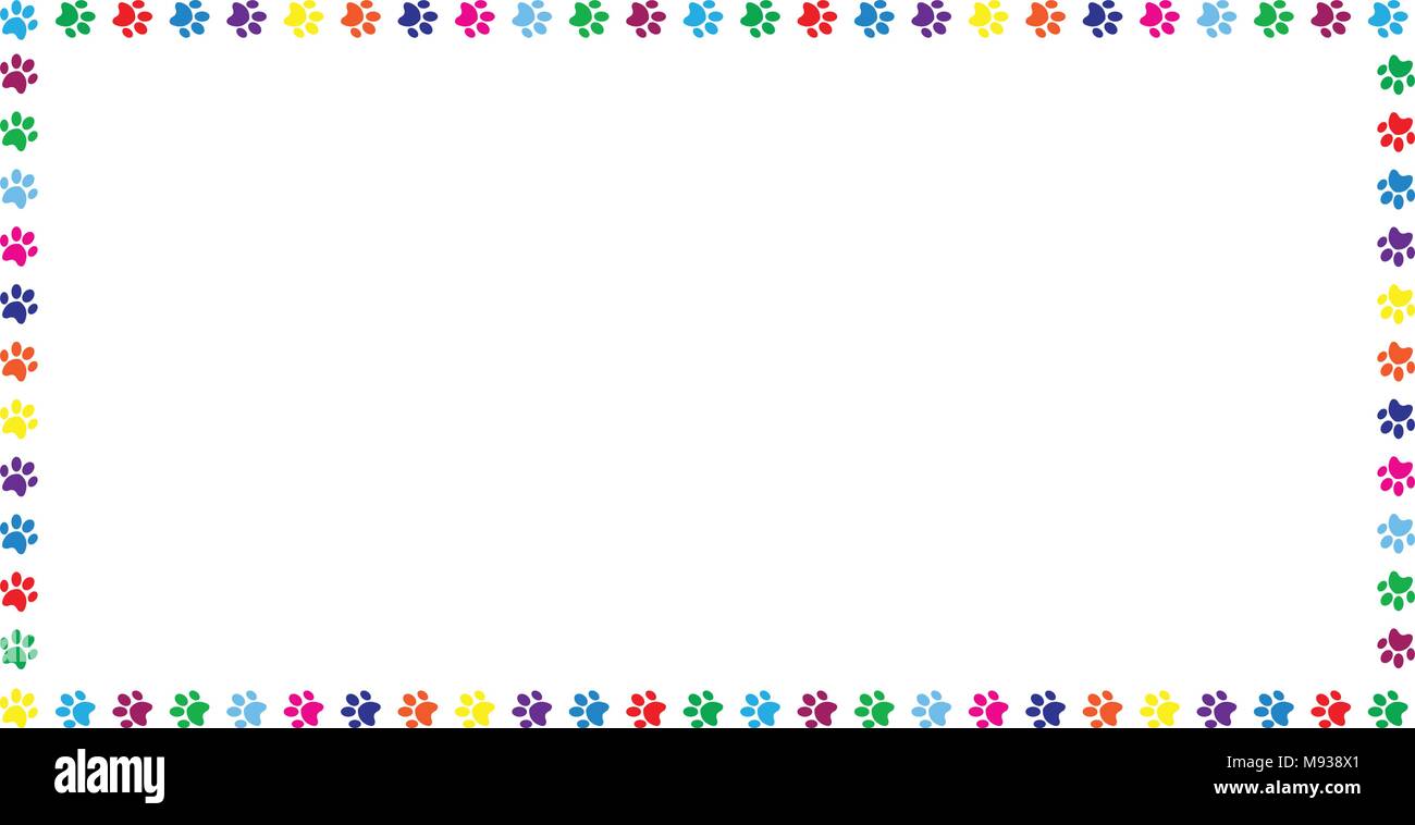 Rectangle frame made of multicolored rainbow animal paw prints on white ... Rectangle frame made of multicolored rainbow animal paw prints on white ...