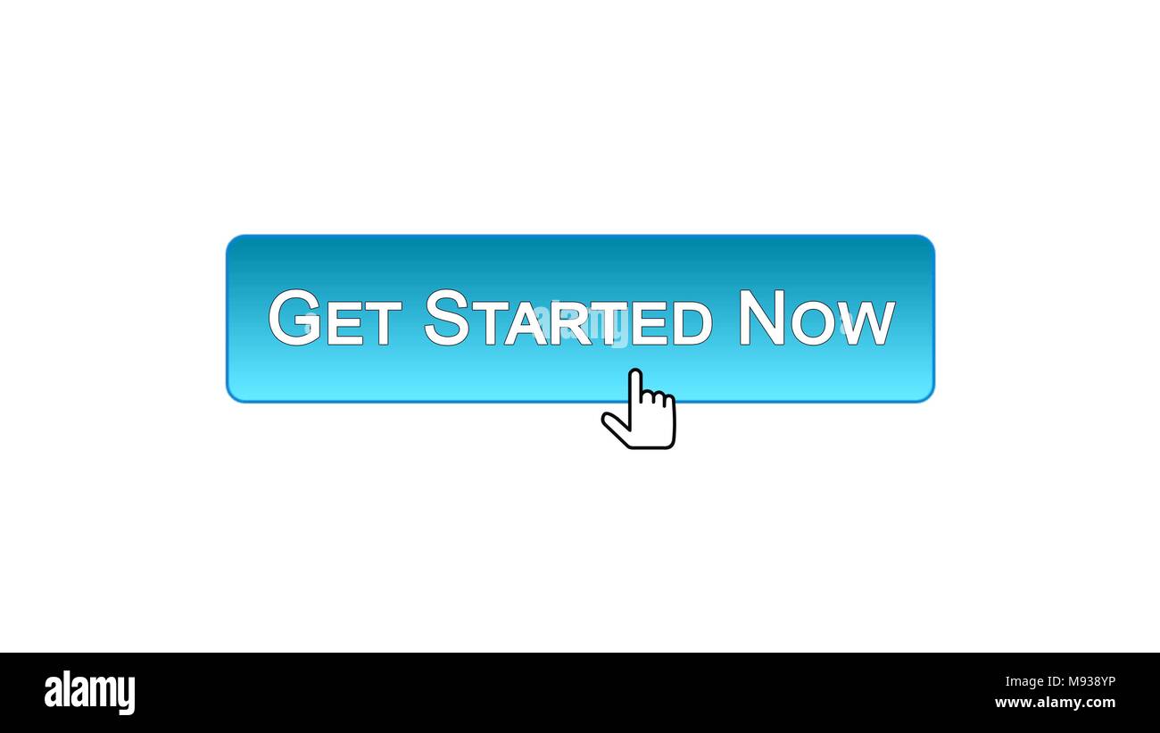 Get started now web interface button clicked with mouse cursor, blue color, stock footage Stock ...