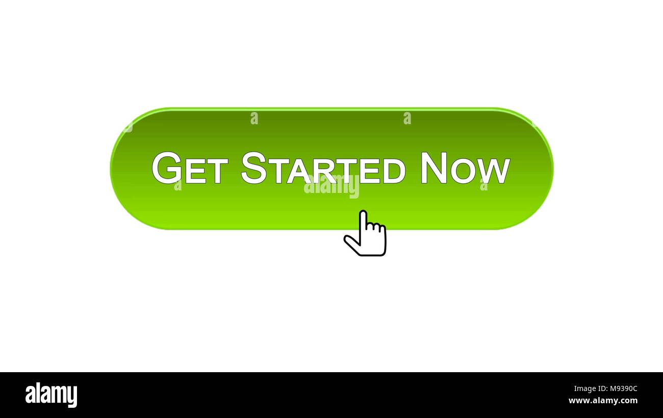 Get started now web interface button clicked with mouse cursor, green color, stock footage Stock ...