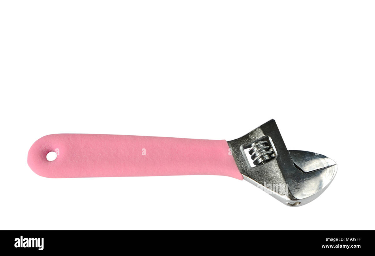 Pink adjustable wrench isolated on white Stock Photo - Alamy