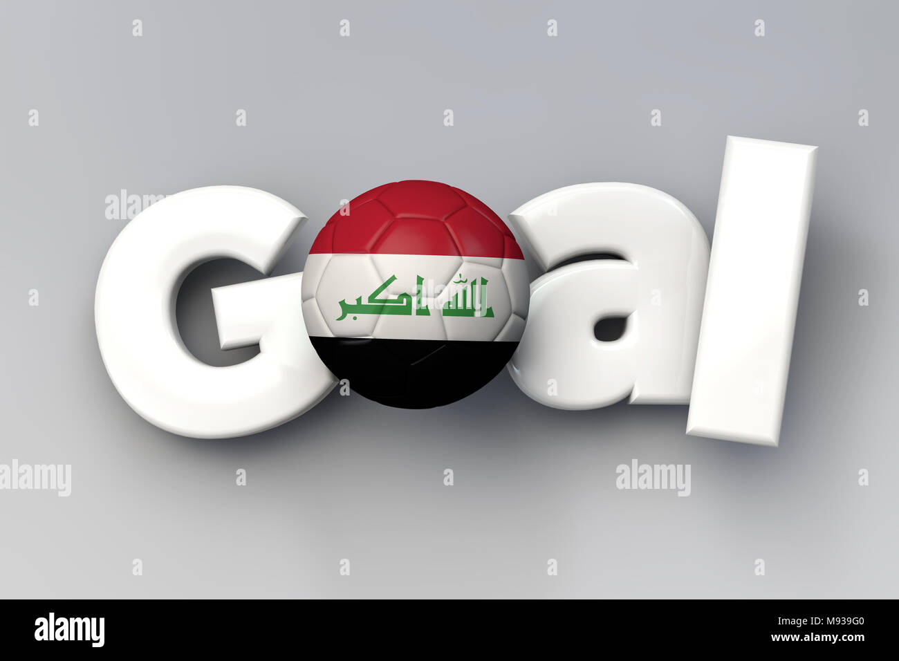 Football goal with a Iraq flag soccer ball. 3D Rendering Stock Photo ...