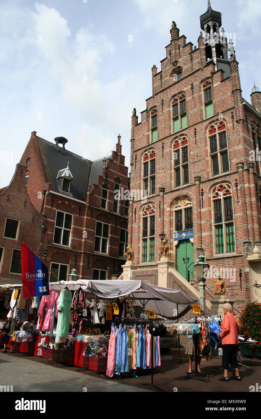 Netherlands,Gelderland,Culemborg, june 2016: weekly market in front of the former historic city ...