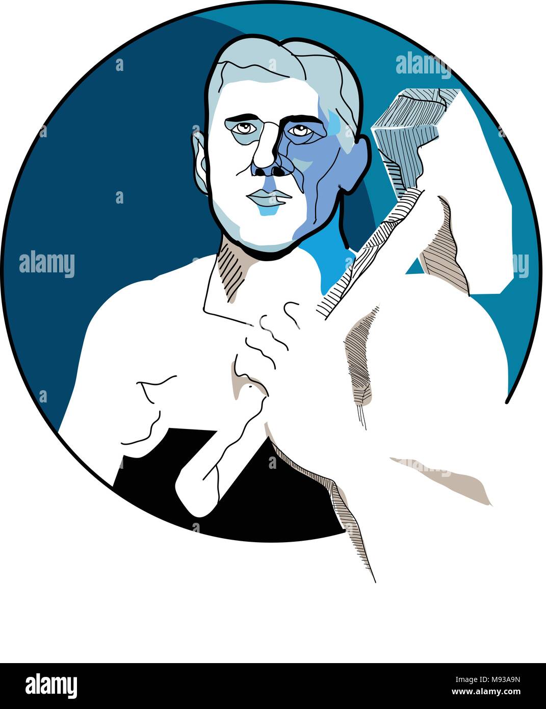 Drawing sketch style illustration of a trade unionist, factory worker ...