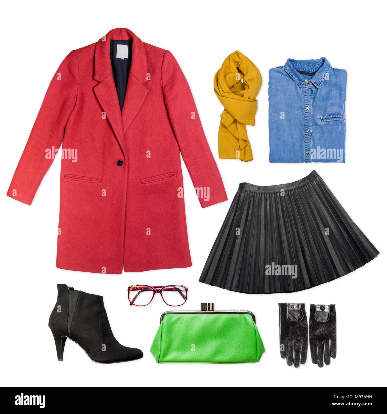 Still life of casual woman. Woman clothes and accessories on isolated ...