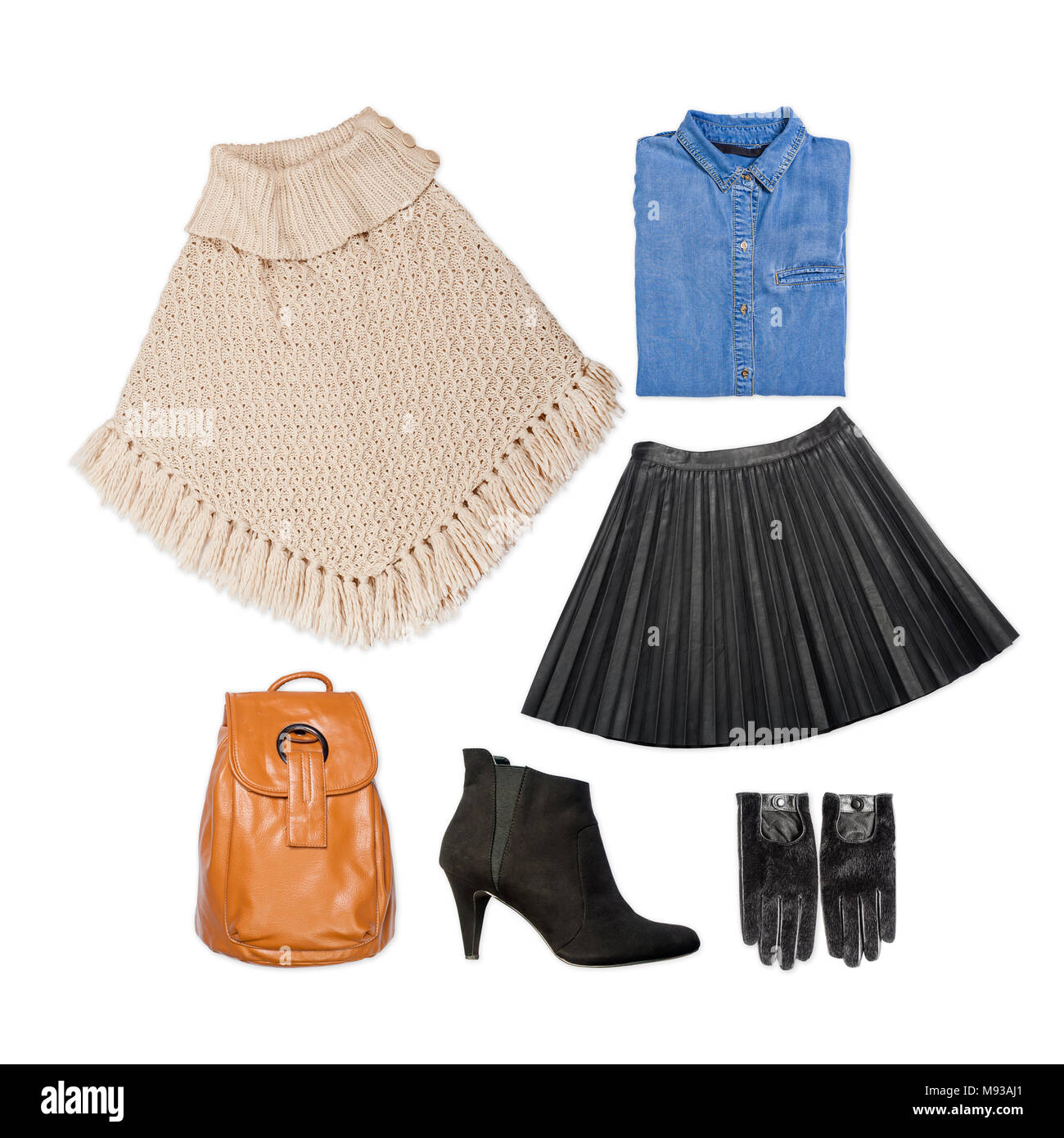 Still life of casual woman. Woman clothes and accessories on isolated ...