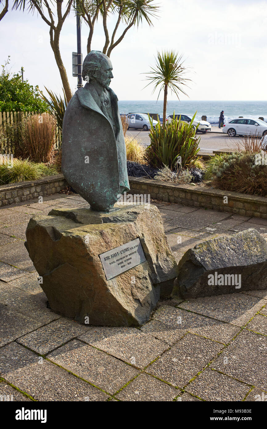 Statue of Sir Hall Caine the famous Manx author in Douglas, Isle of Man ...