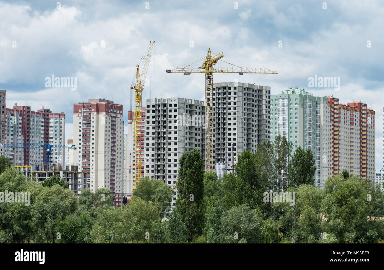 Building crane and buildings under construction. Kyiv, Ukraine Stock ...