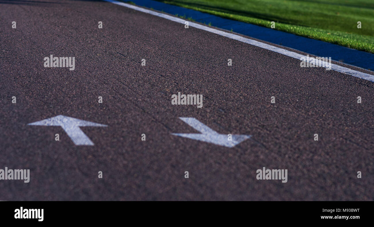 Bicycle road sign, bike lane. Two way traffic arrows Stock Photo - Alamy