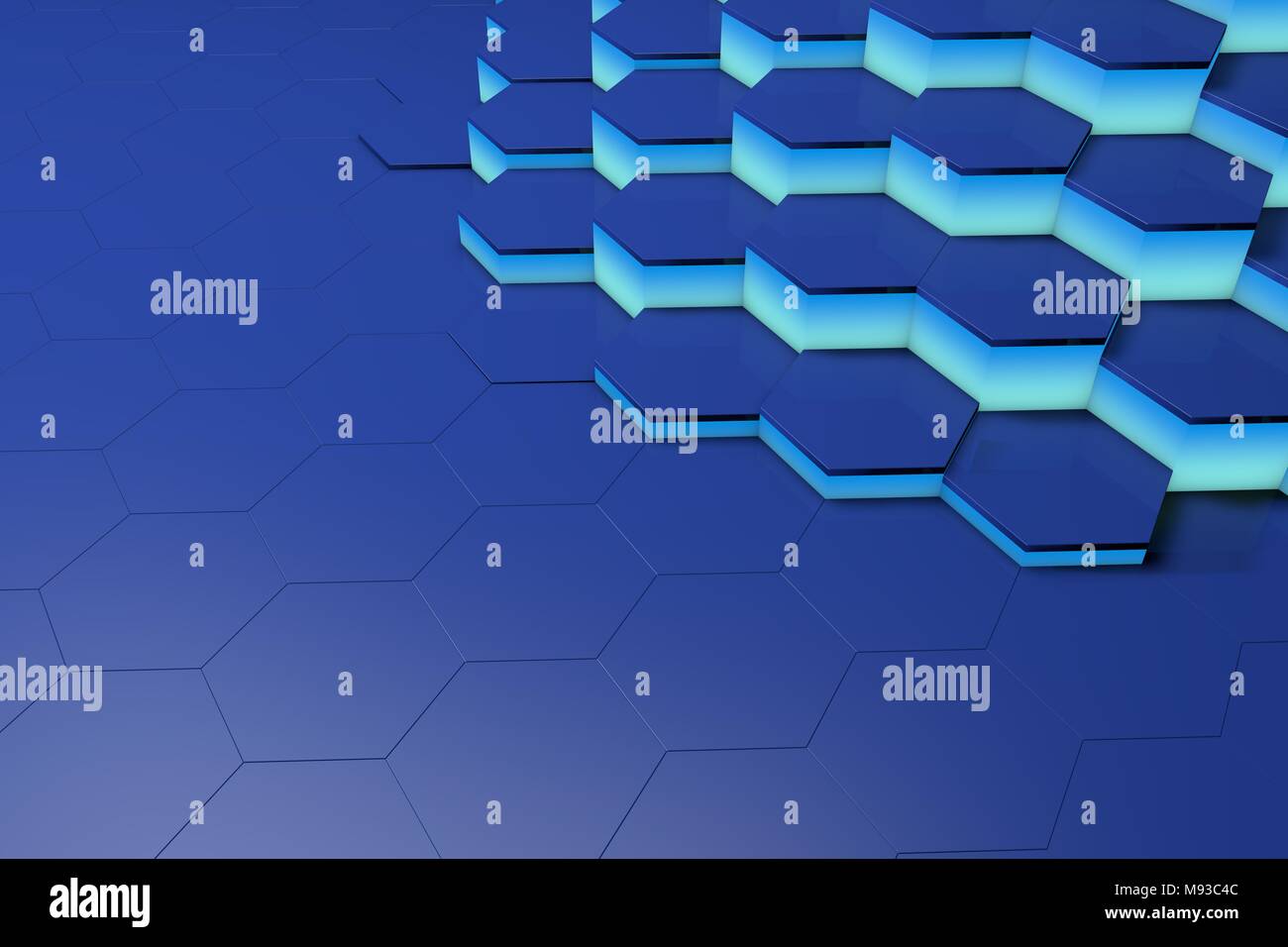 Glowing blue hexagon pattern background. 3D rendering Stock Photo - Alamy