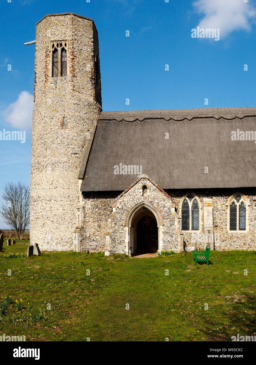 The medieval flint walled and thatch roofed church at Edingthorpe ...
