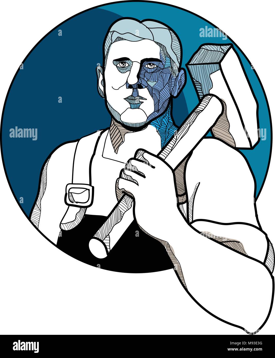 Drawing sketch style illustration of a trade unionist, factory worker ...