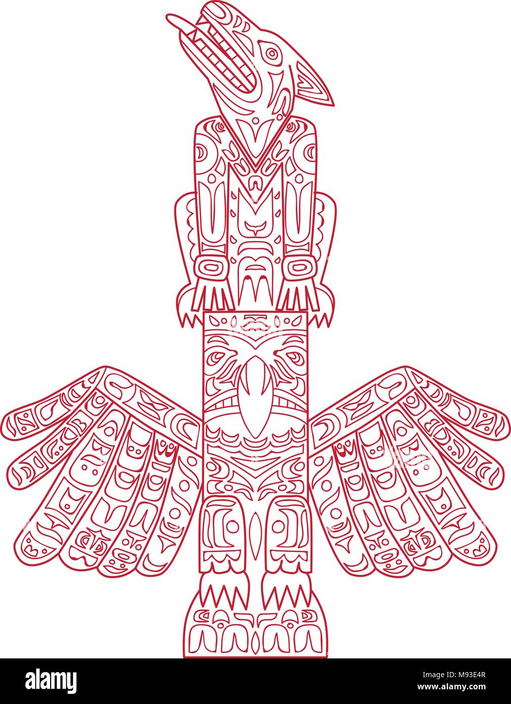 Doodle art illustration of a wolf and eagle totem pole, a type of ...