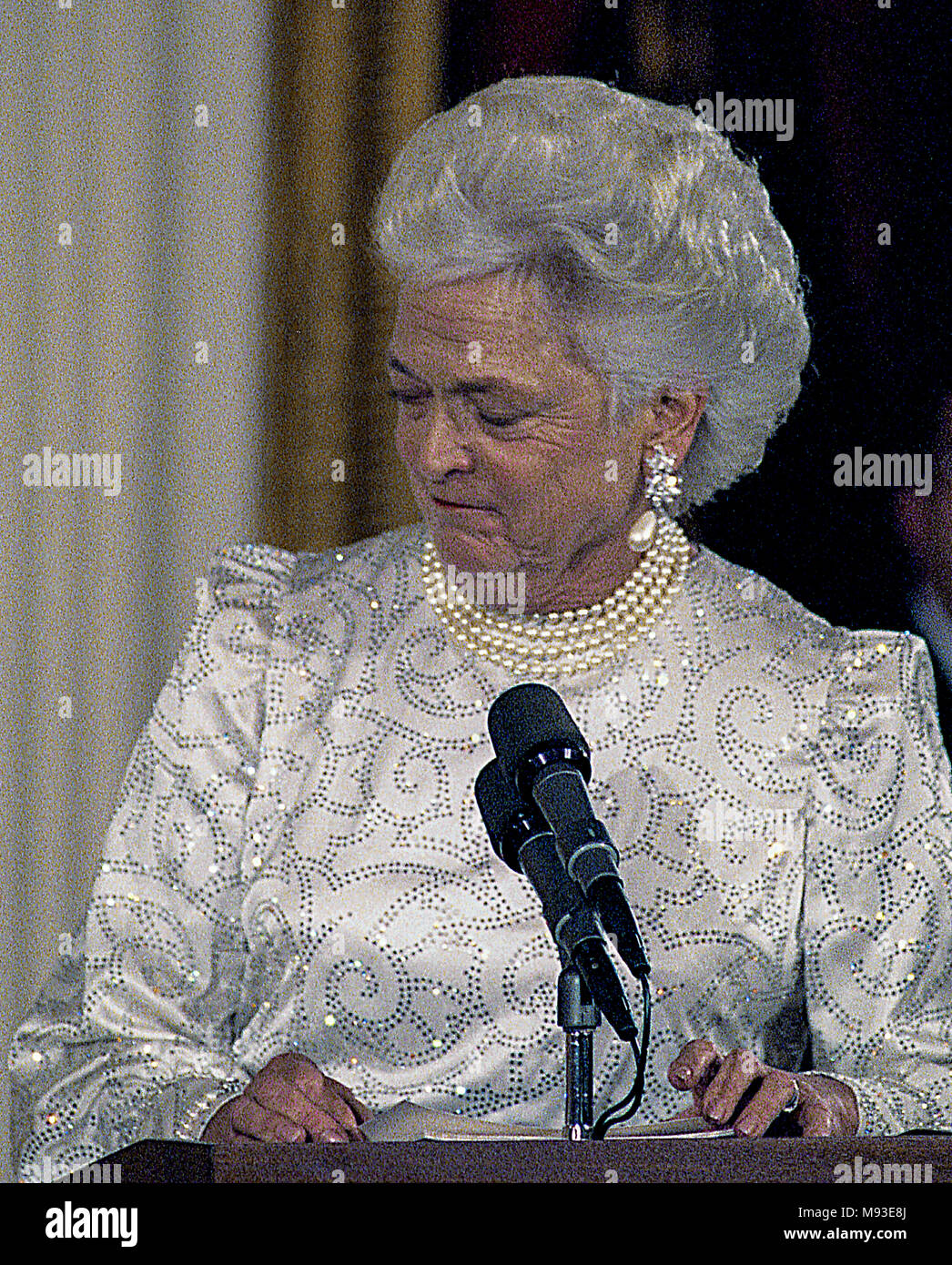 Washington, DC., USA, December 3, 1989 First Lady Barbara Bush stands ...
