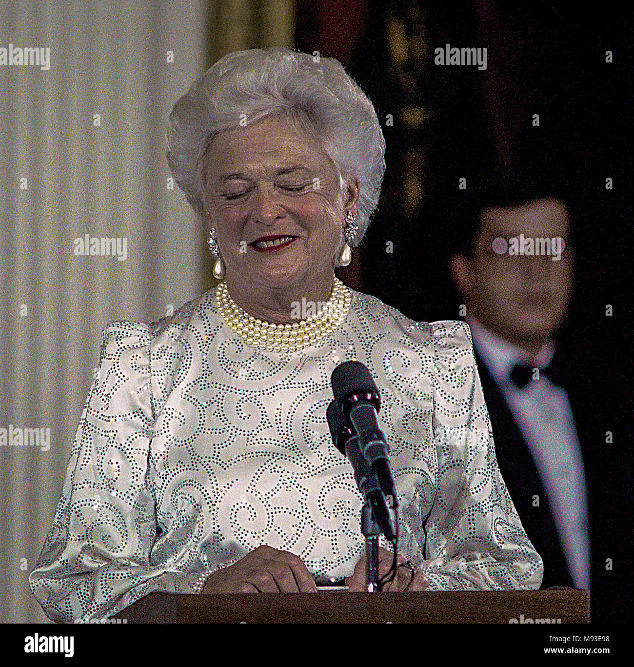 Washington, DC., USA, December 3, 1989 First Lady Barbara Bush stands ...