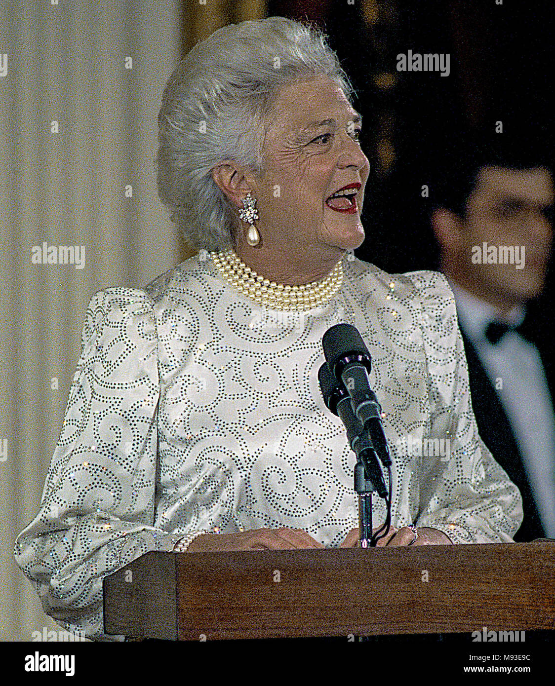 Washington, DC., USA, December 3, 1989 First Lady Barbara Bush stands ...