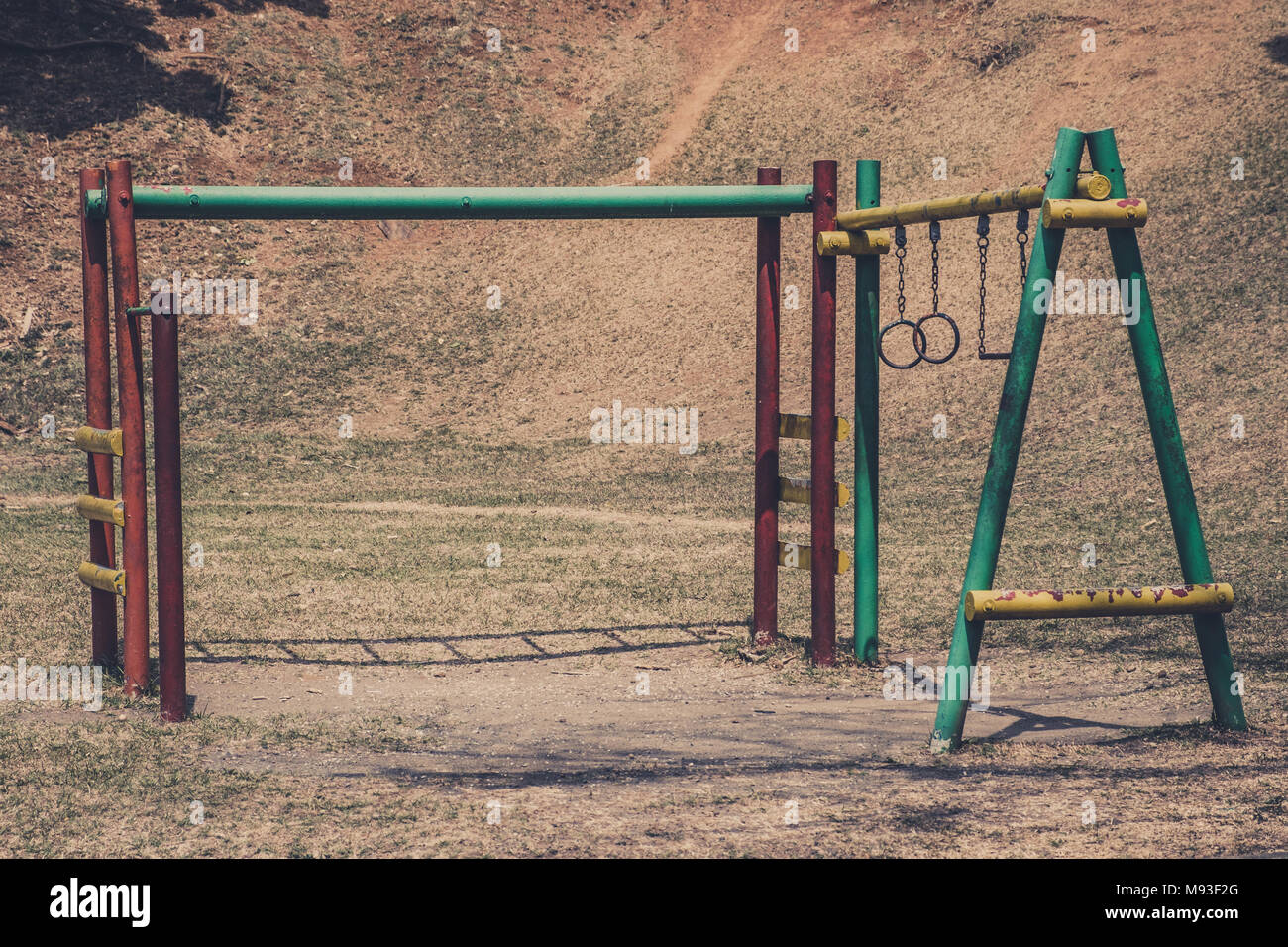 old climbing frame on rusty old playground in outdoor park Stock Photo ...