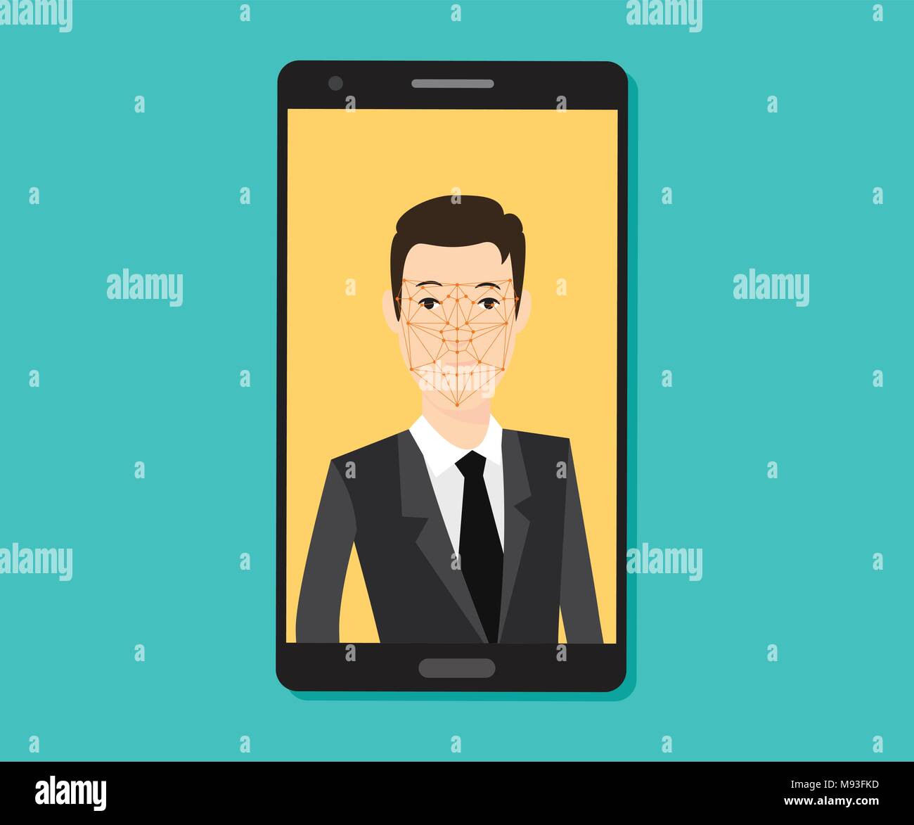 facial recognition men with face tracking point on the smartphone Stock ...