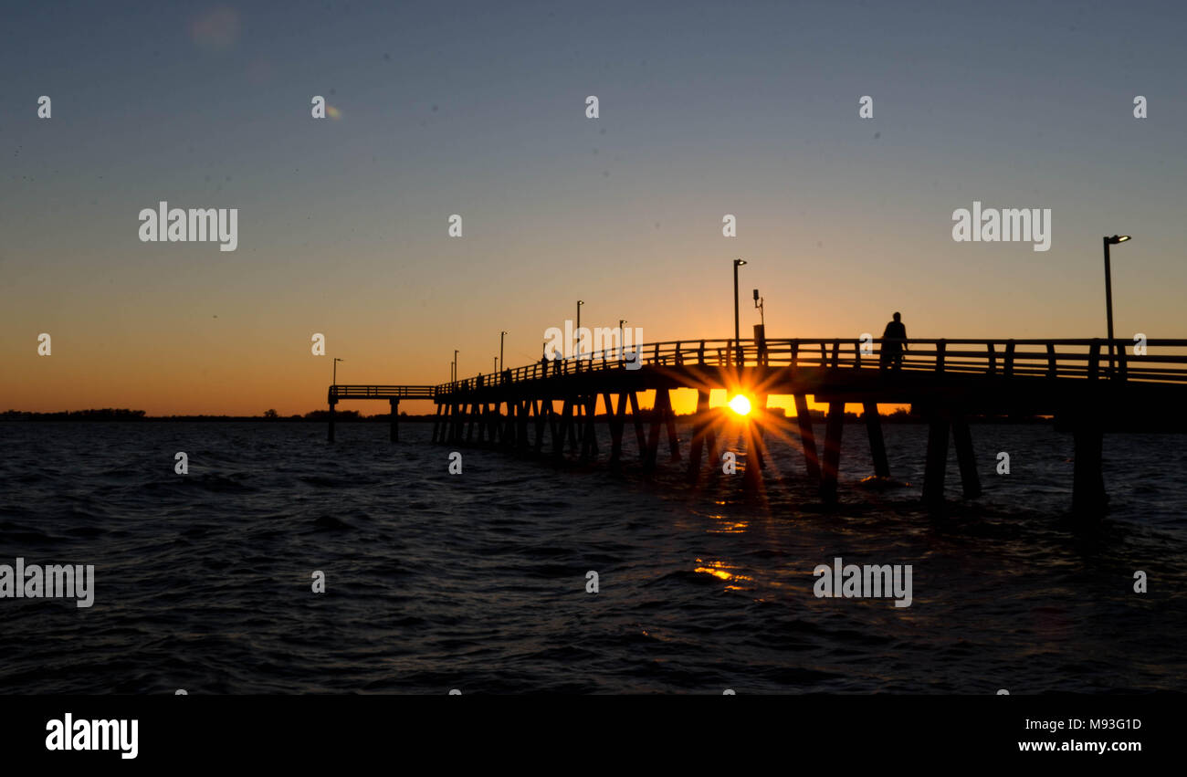 Sunset view from under the John Ringling causeway bridge in Sarasota ...