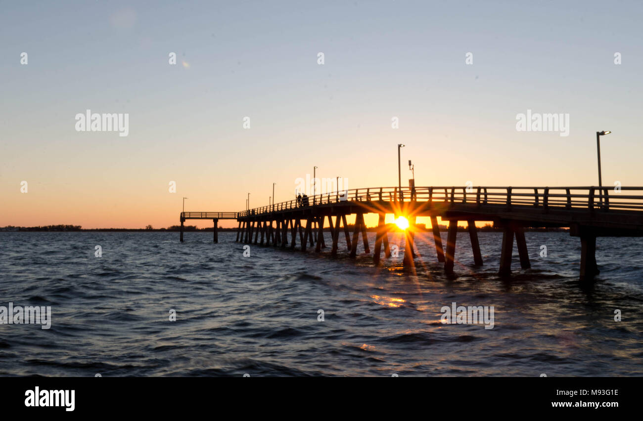 Sunset view from under the John Ringling causeway bridge in Sarasota ...