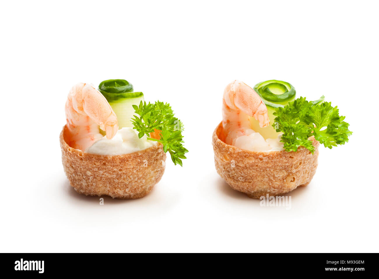 Salted croustades crispy pastry stuffed with cream cheese and prawns ...