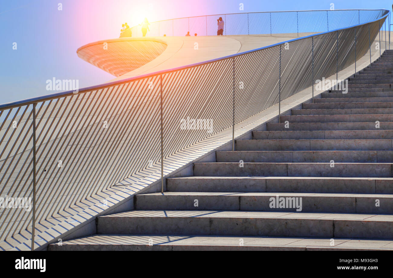 Observation deck near landmark suspension 25 of April bridge Stock ...