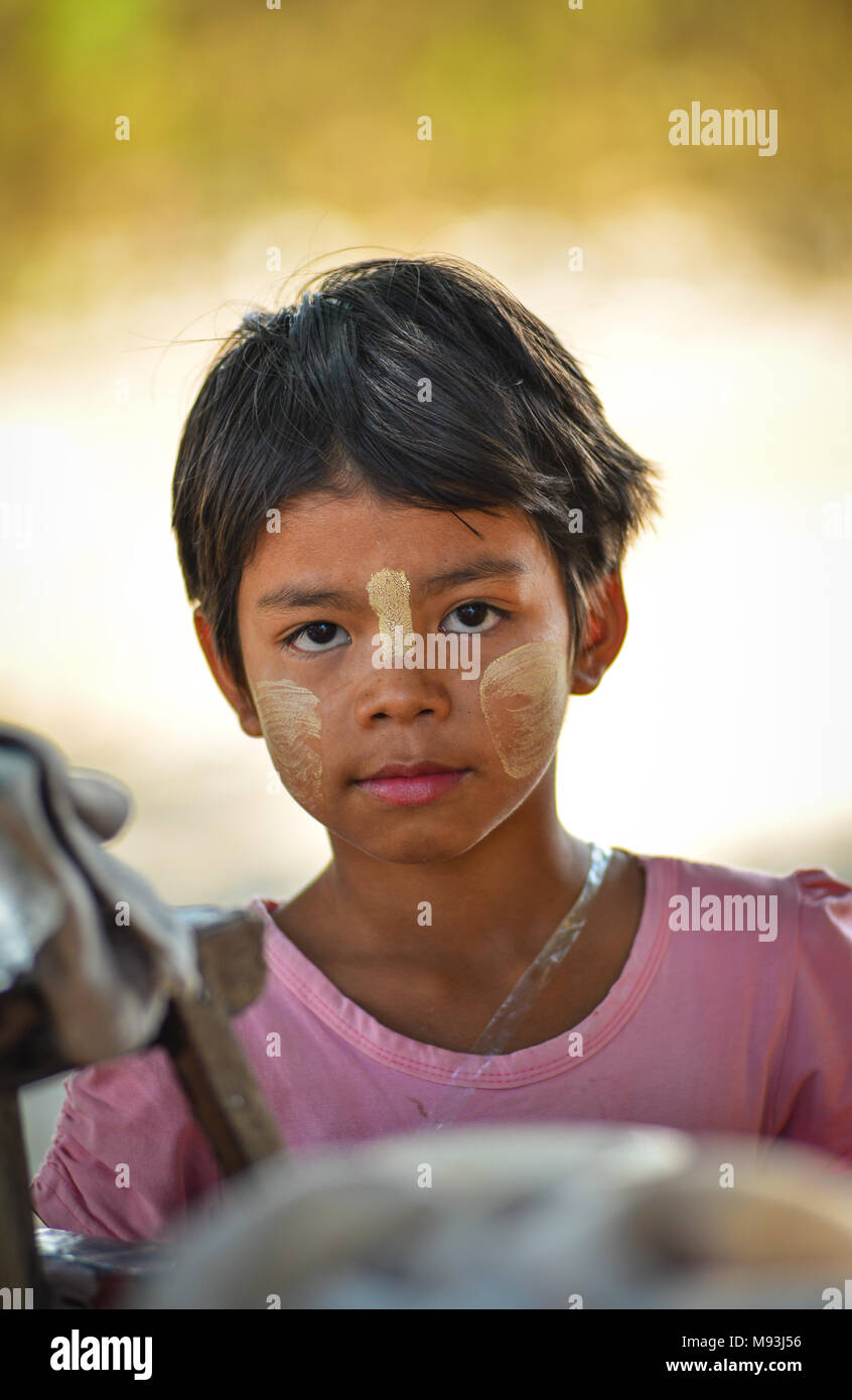 Mandalay, Myanmar - Feb 11, 2017. Portrait of Burmese boy at the ...