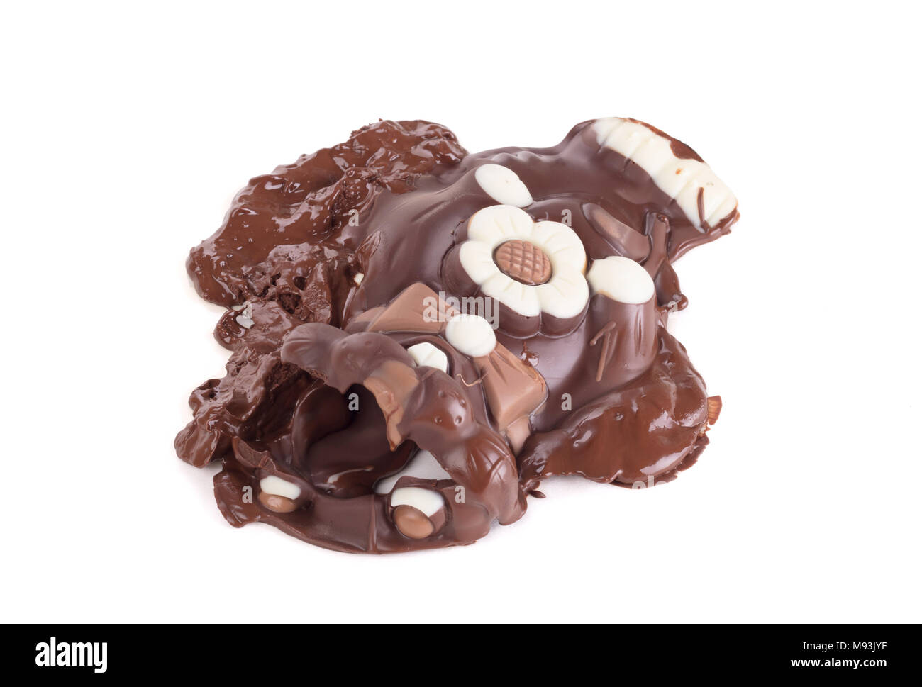Melted chocolate easter bunny isolated on white Stock Photo - Alamy