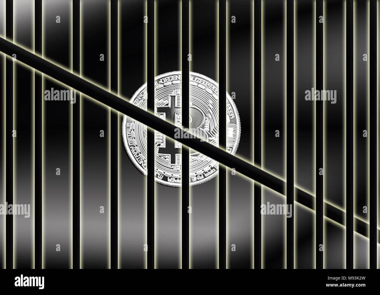 silver Bit Coin Behind the poles like jail concept Stock Photo - Alamy
