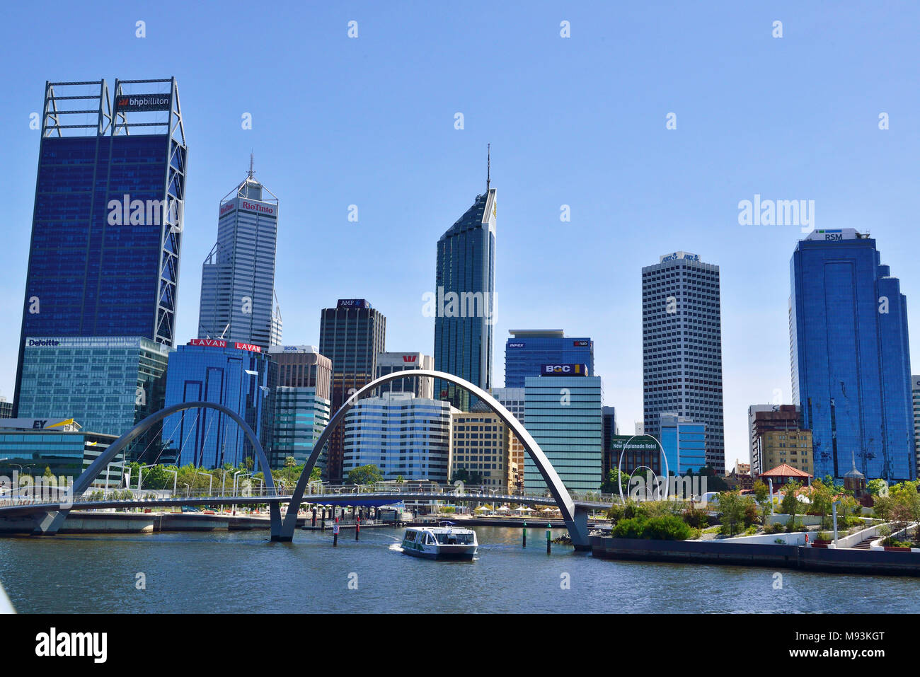 Elizabeth Quay Perth with business area behind and arcade of iconic ...