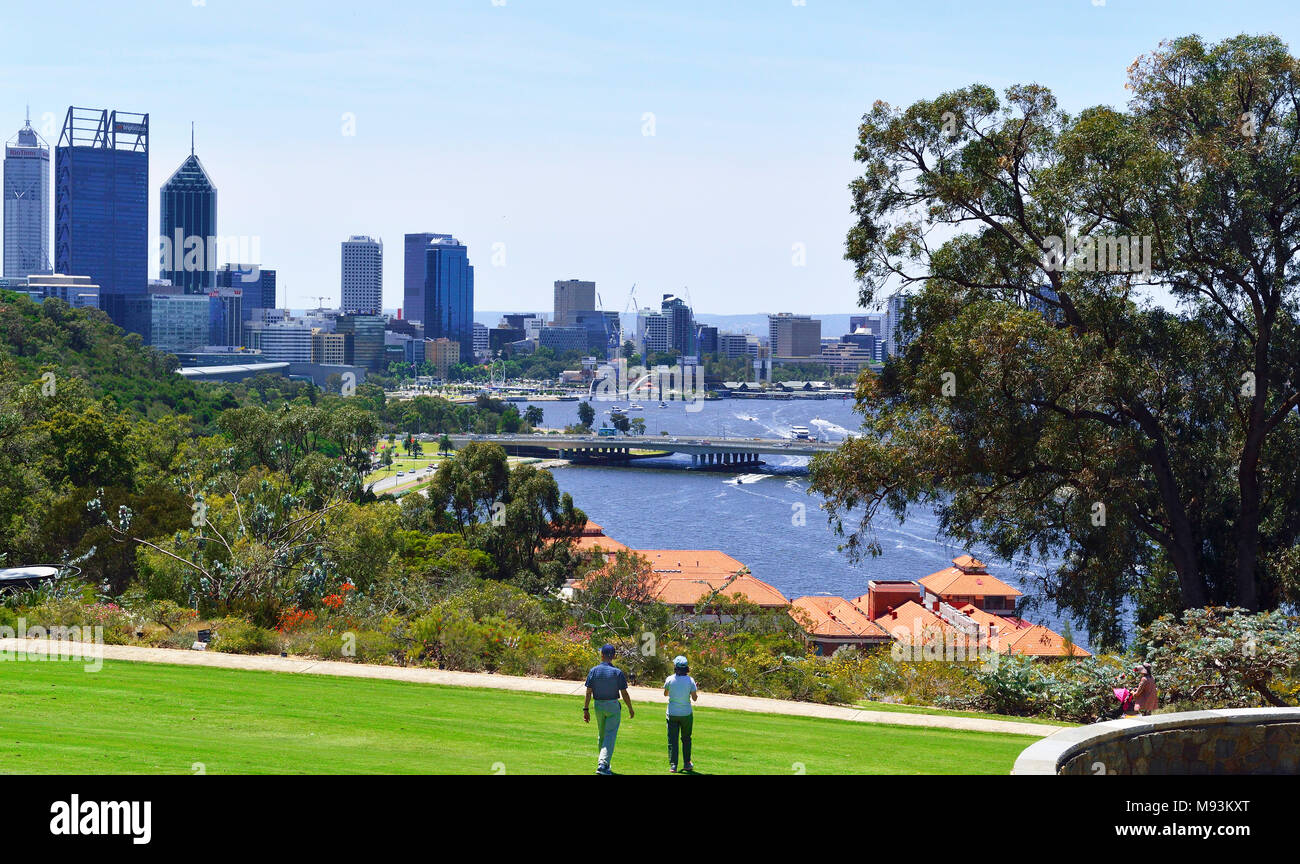 Over looking the vibrant city of Perth and the Swan river from Kings ...