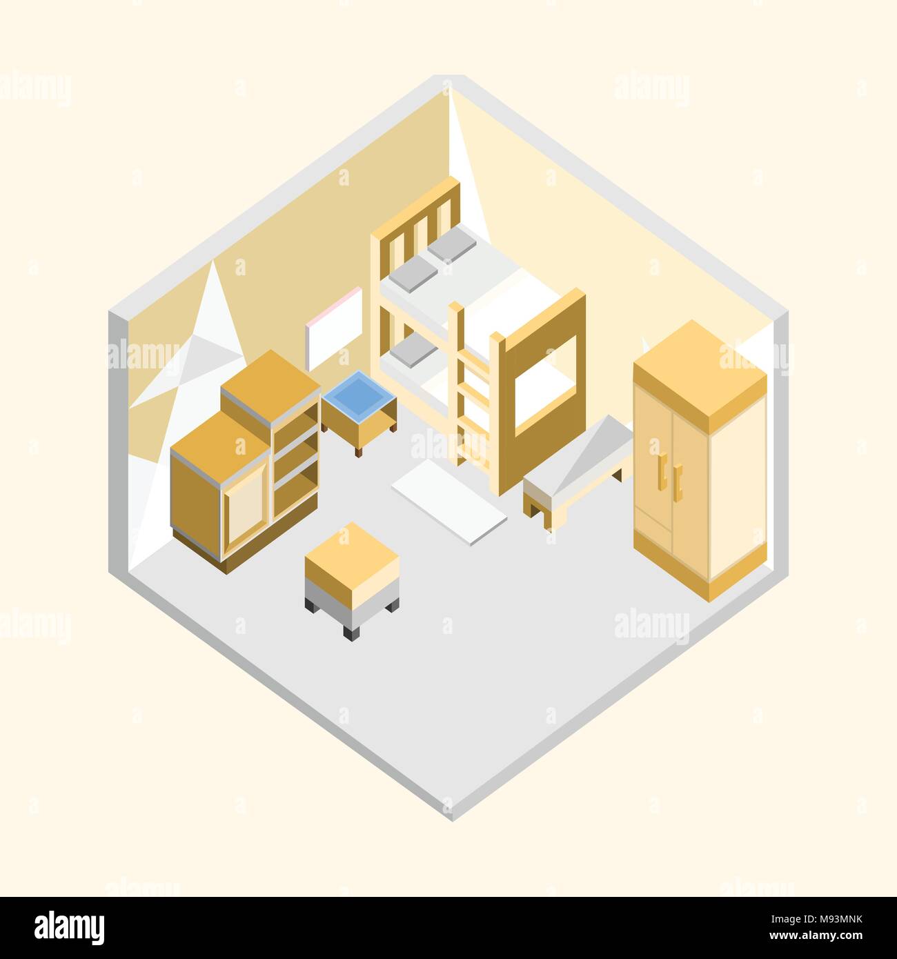 Yellow Bedroom Isometric Home Interior Vector Illustration Graphic ...