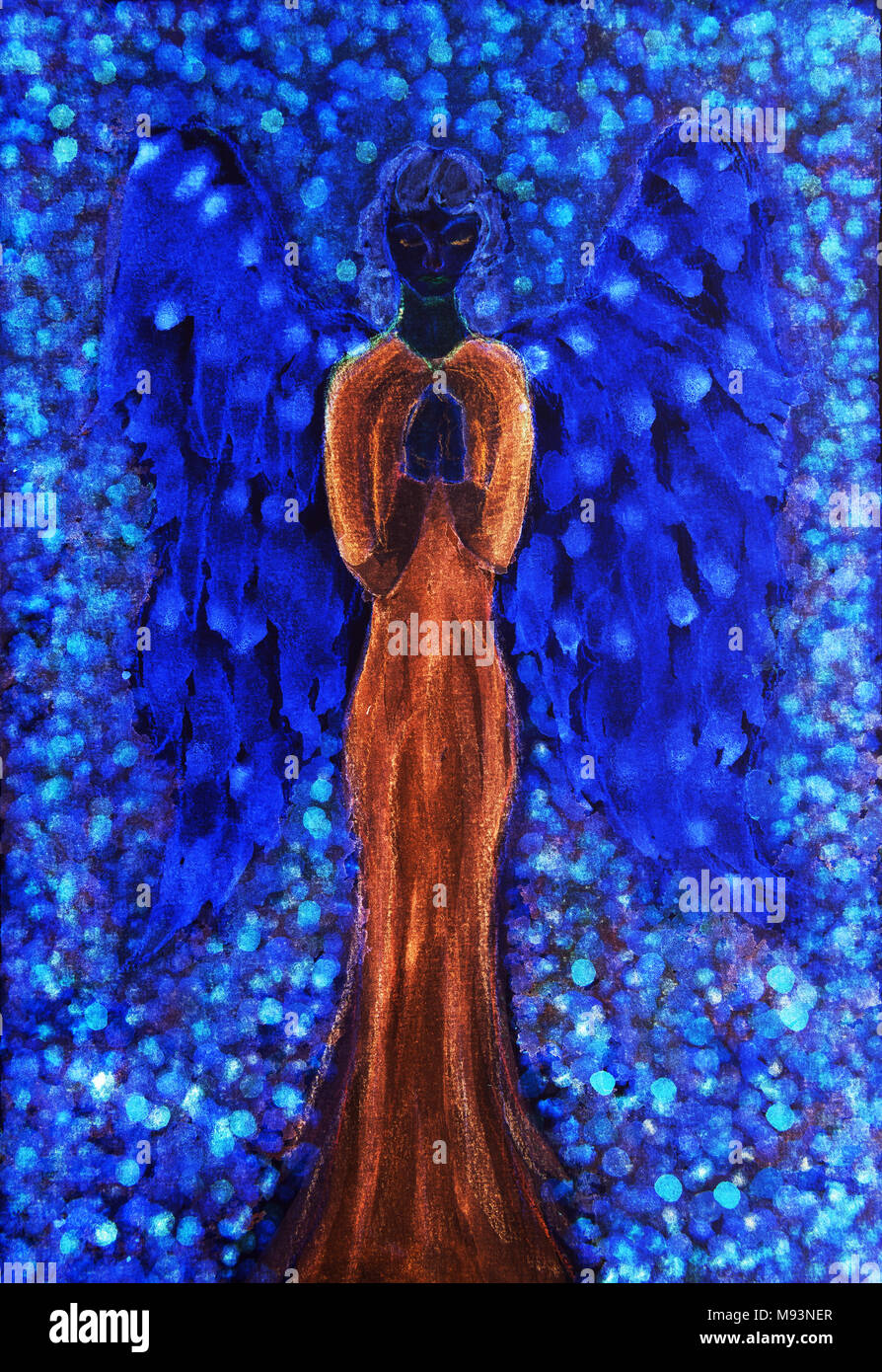 Black female angel with a red dress praying. The dabbing technique ...