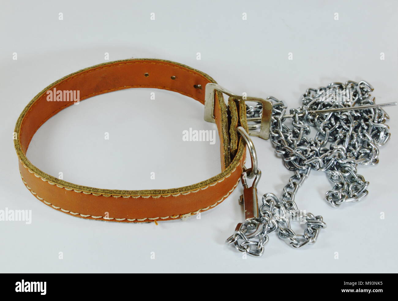dog brown leather collar and lead chain Stock Photo - Alamy