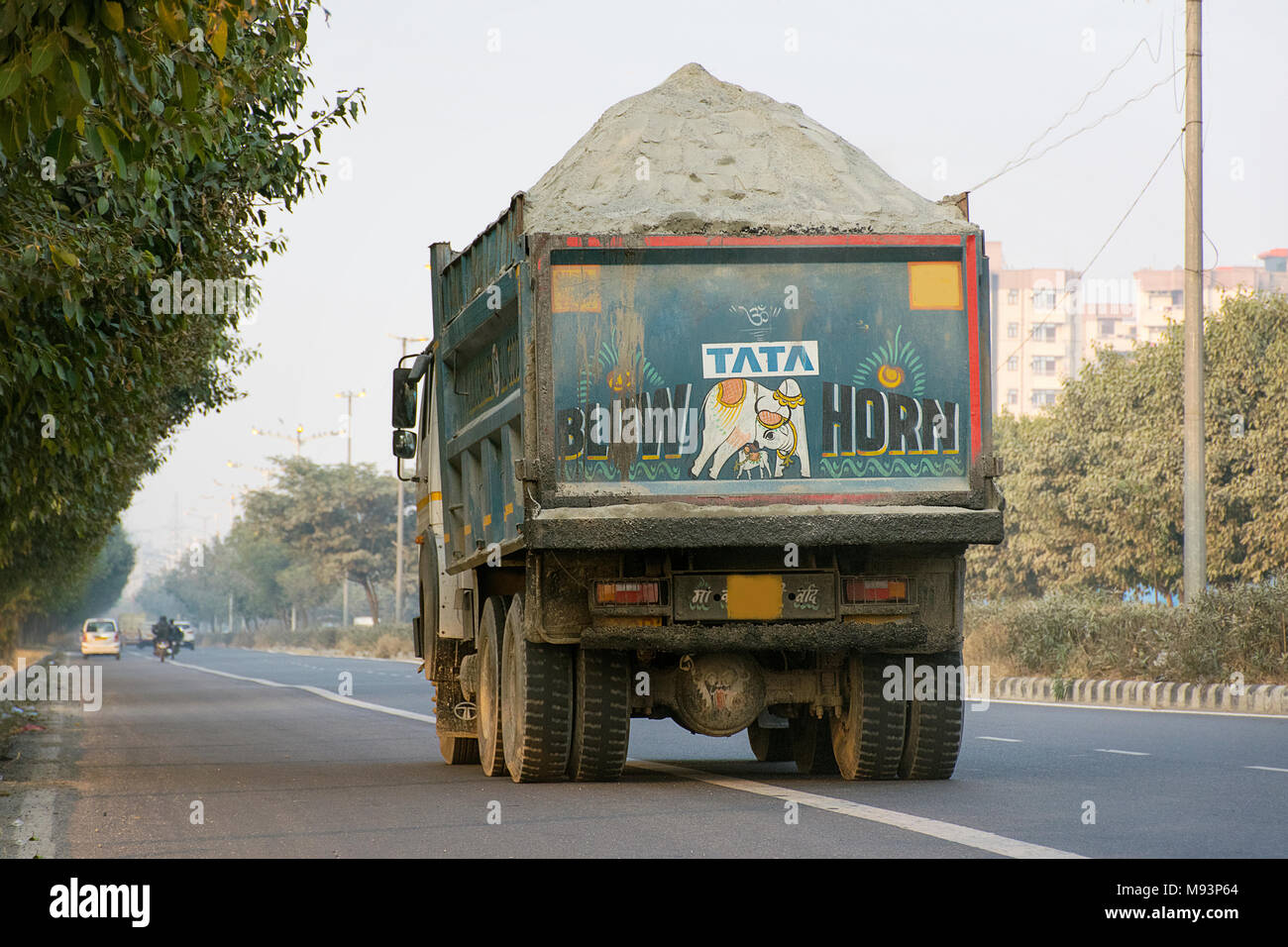 truck on city road rear view Stock Photo - Alamy