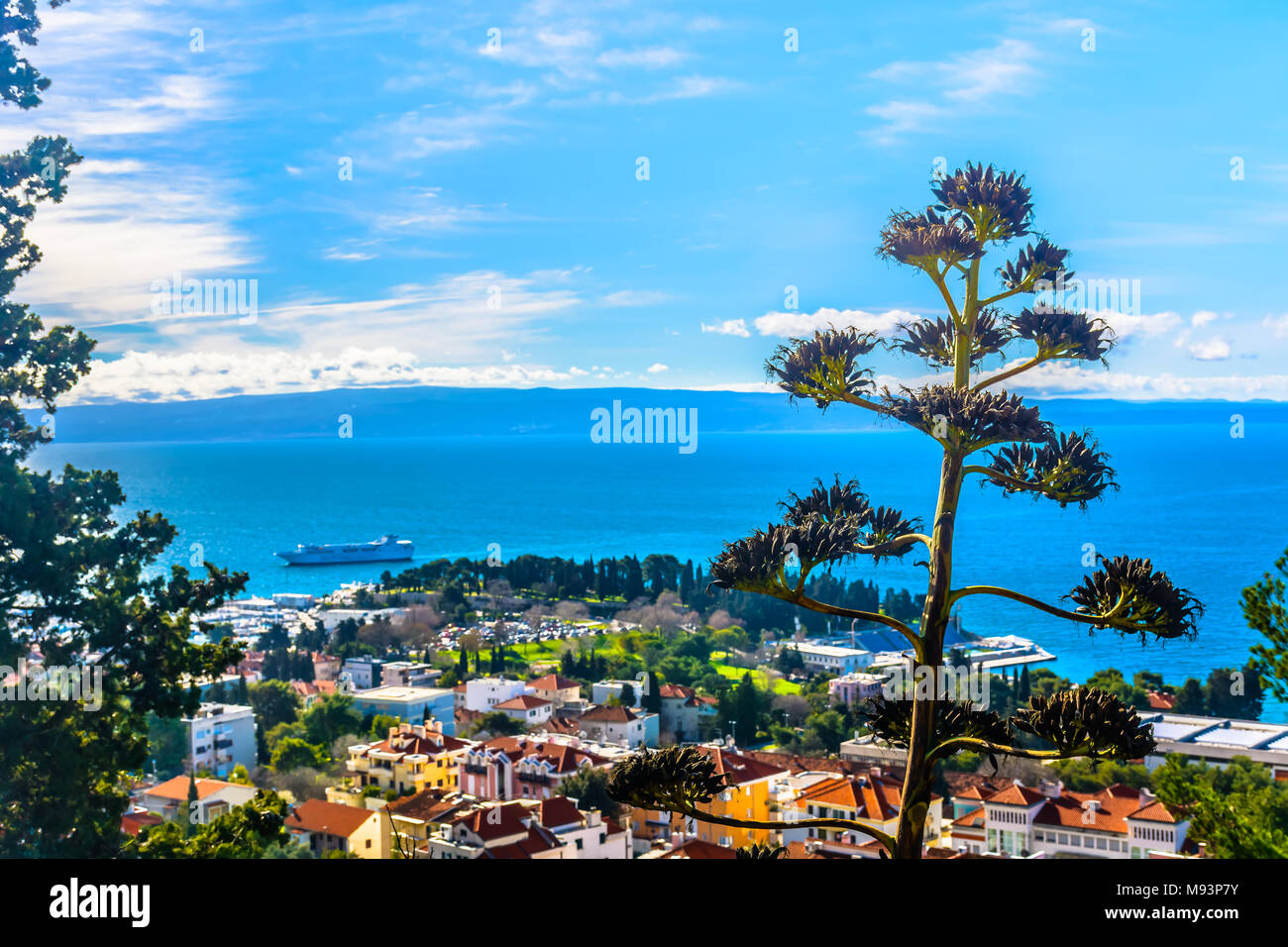 Aerial colorful view at idyllic landscape in coastal town Split ...