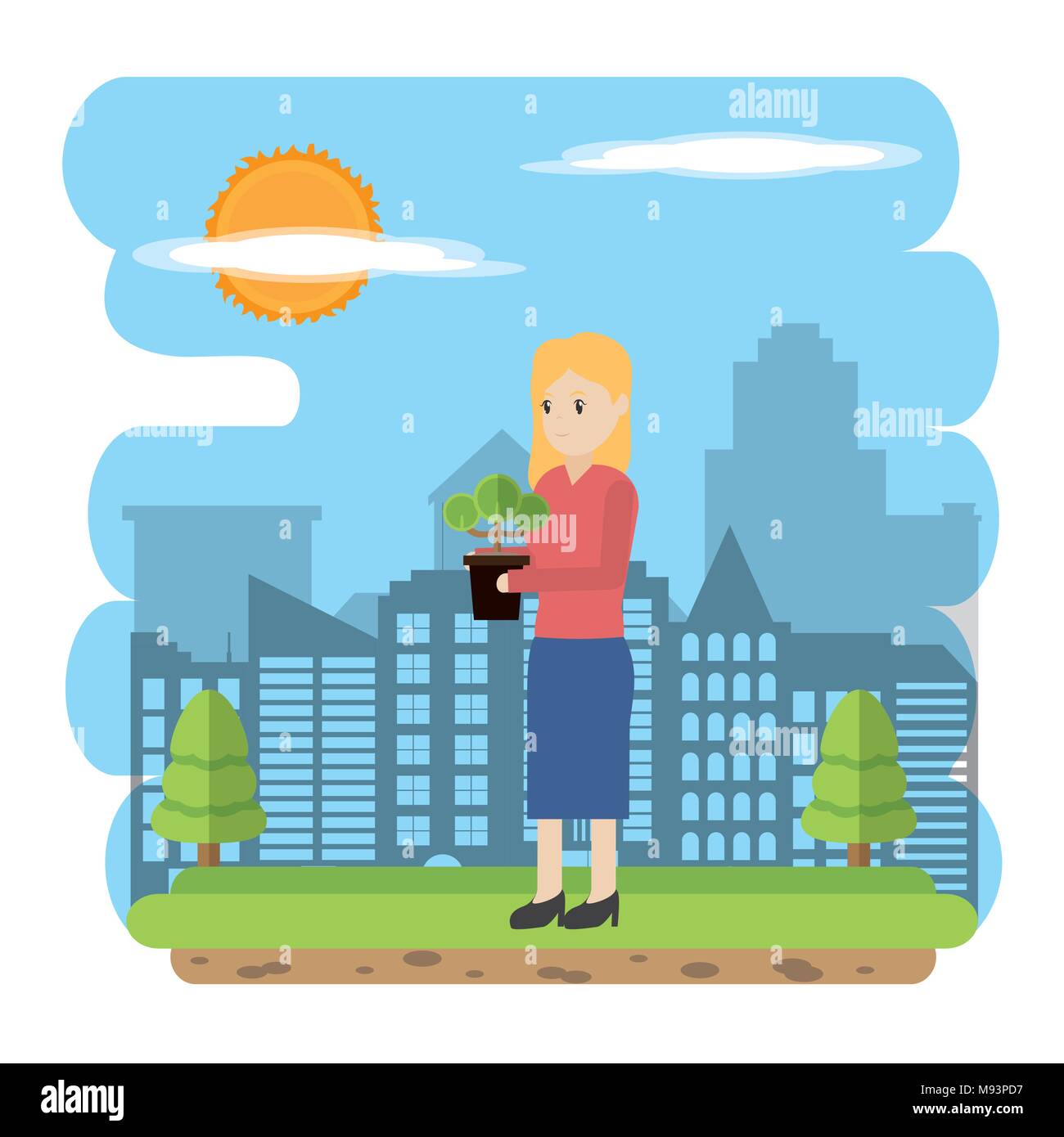 Woman plating a tree in the city Stock Vector Image & Art - Alamy