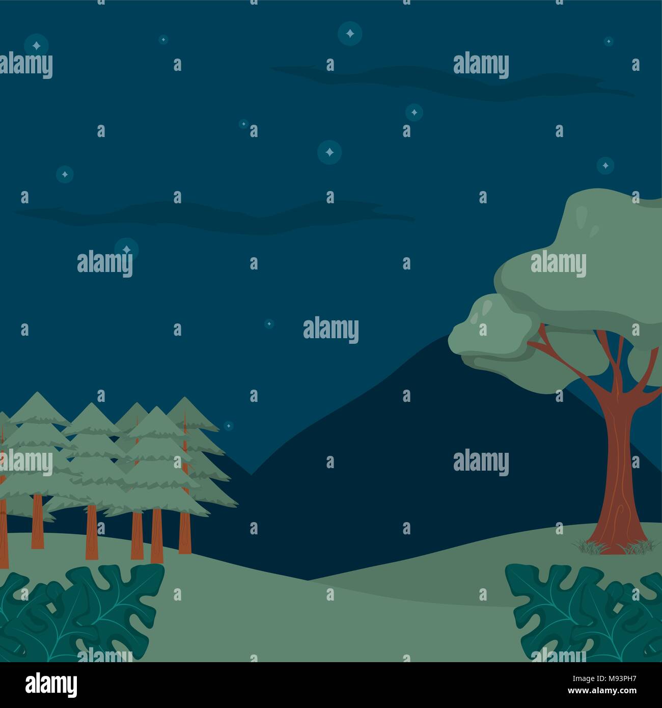 Forest landscape cartoon at night Stock Vector Image & Art - Alamy