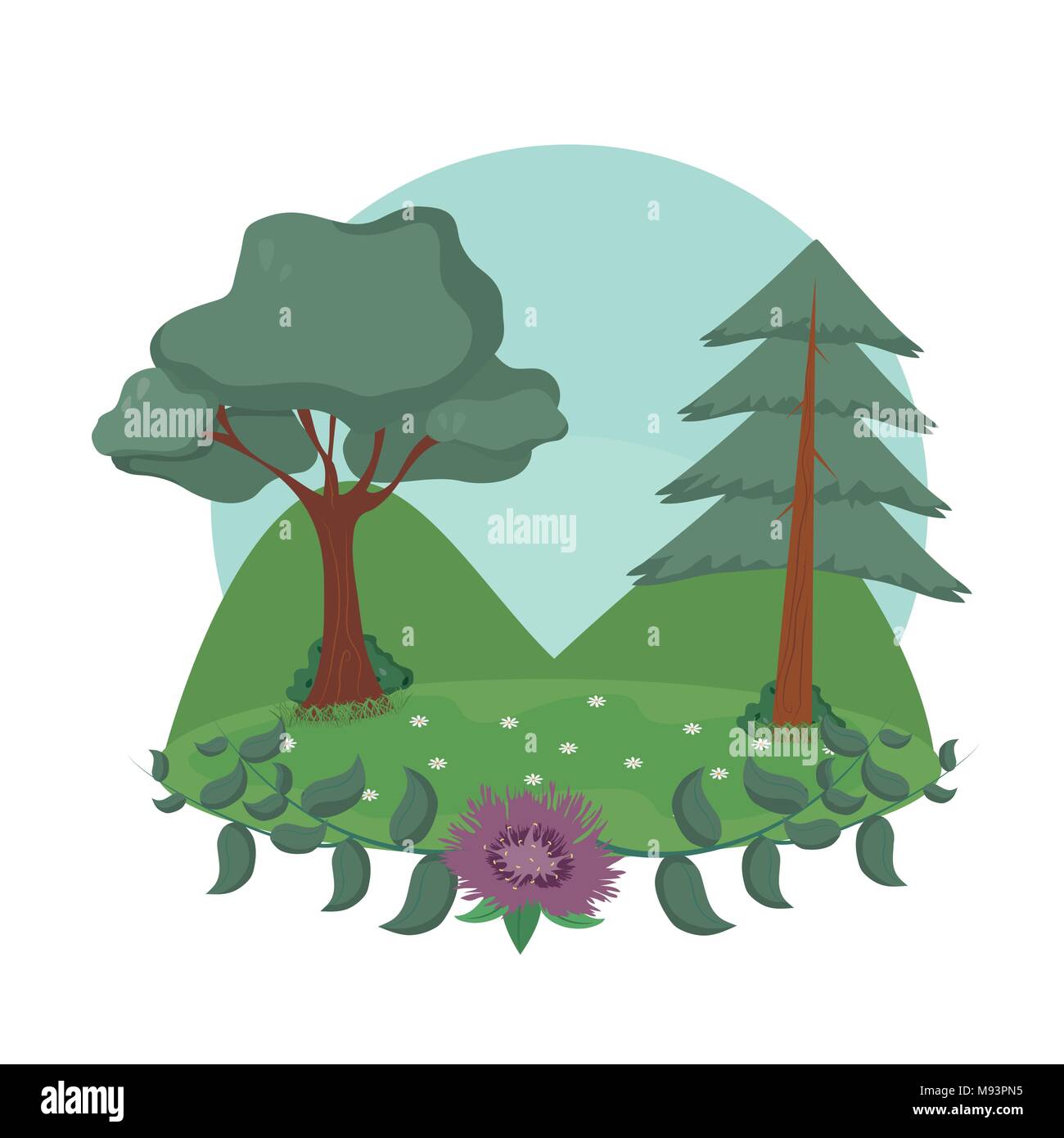 Green forest pine trees sunset Stock Vector Images - Alamy