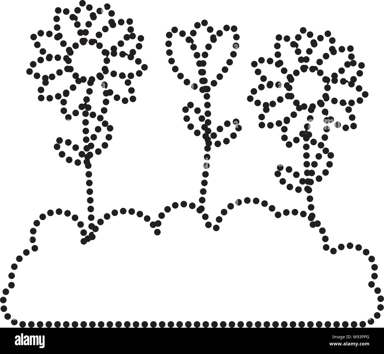 dotted shape beautiful flowers with petals and leaves inside ground ...