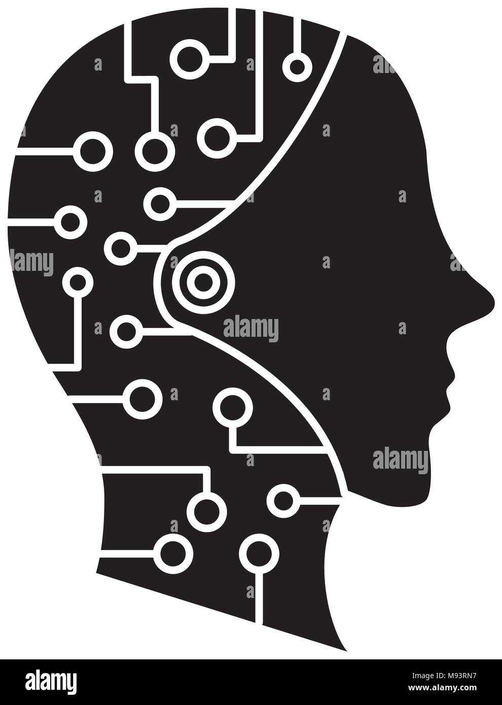 Artificial intelligence concept, robotic head icon over white ...