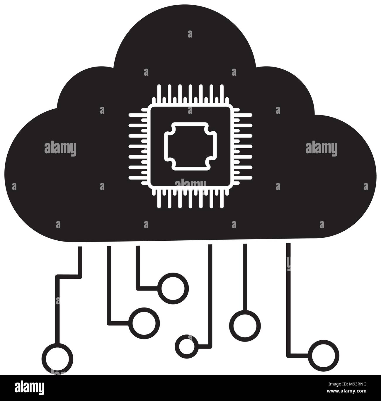 cloud storage with computer chip icon over white background, vector ...