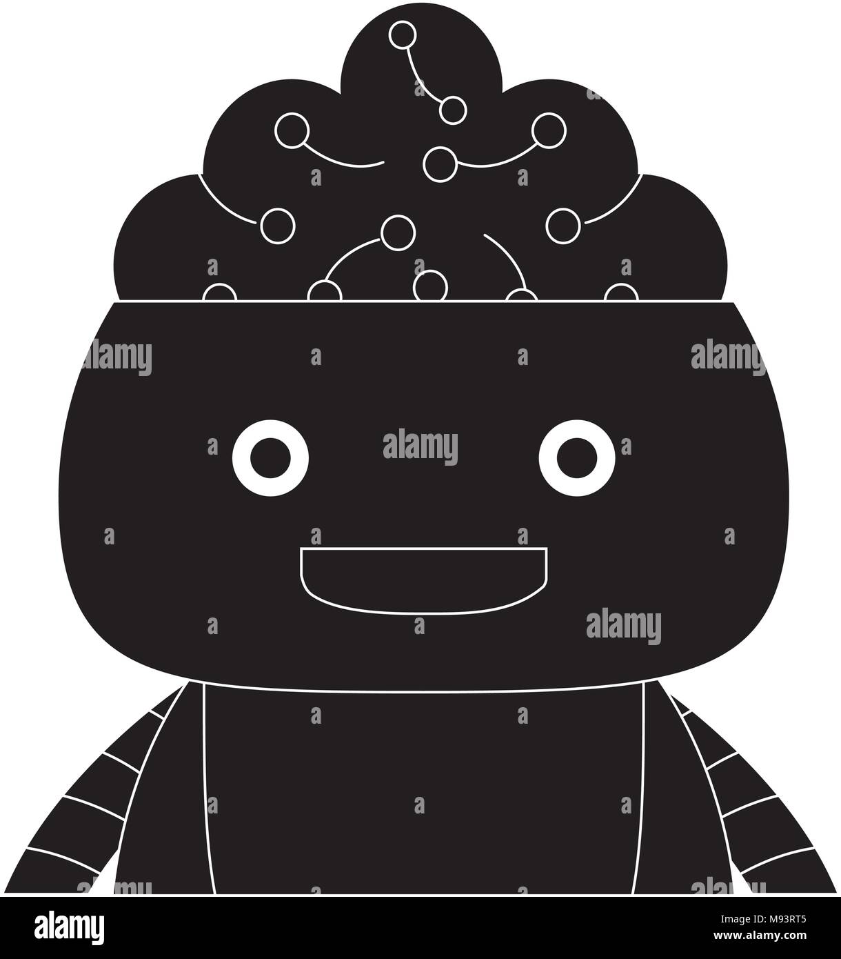 Cartoon robot showing the brain over white background, vector ...