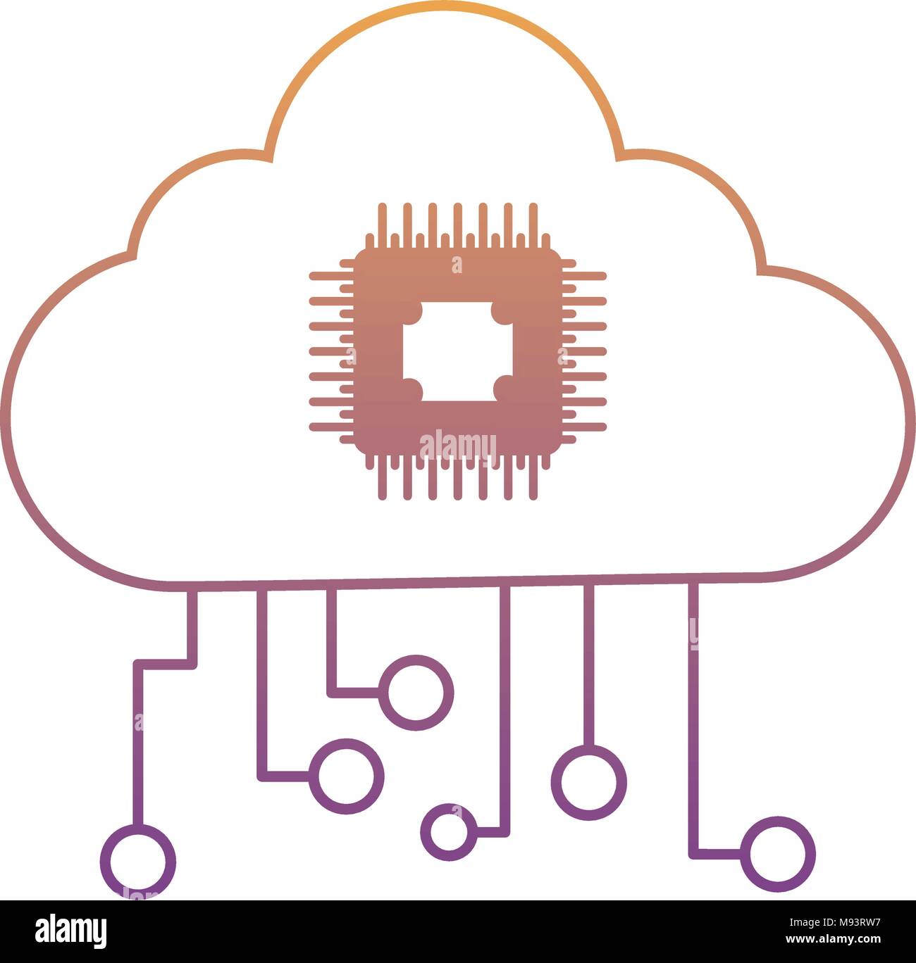 cloud storage with computer chip icon over white background, colorful ...