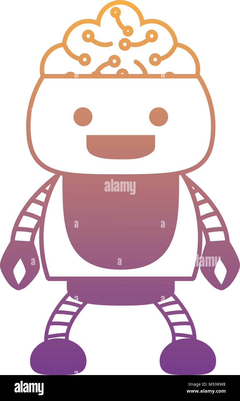 Cartoon robot showing the brain over white background, colorful design ...