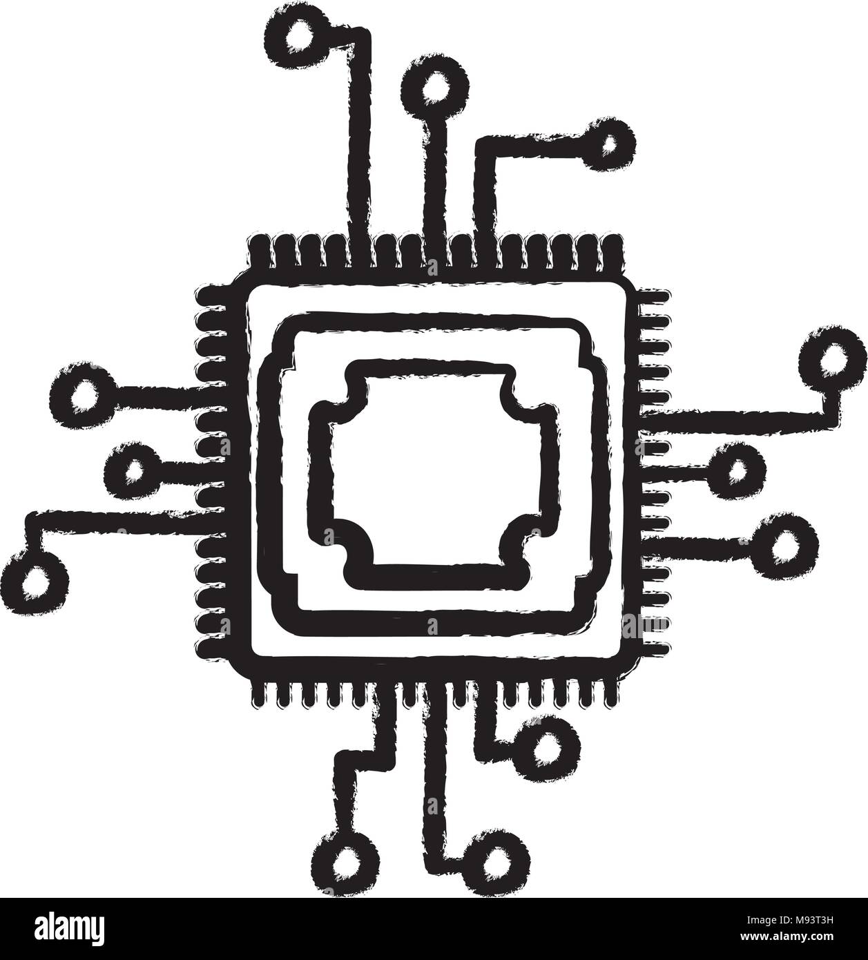 Sketch Of Computer Chip Icon Over White Background Vector Illustration