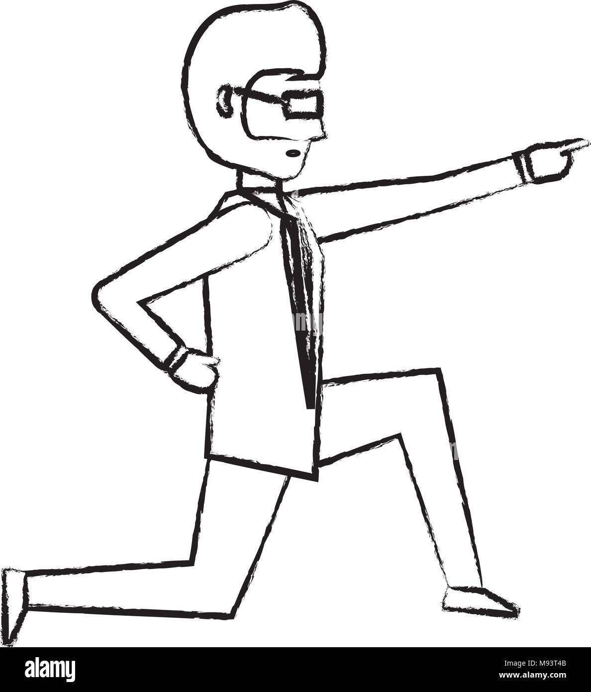 sketch of avatar businessman kneeling and pointing over white ...