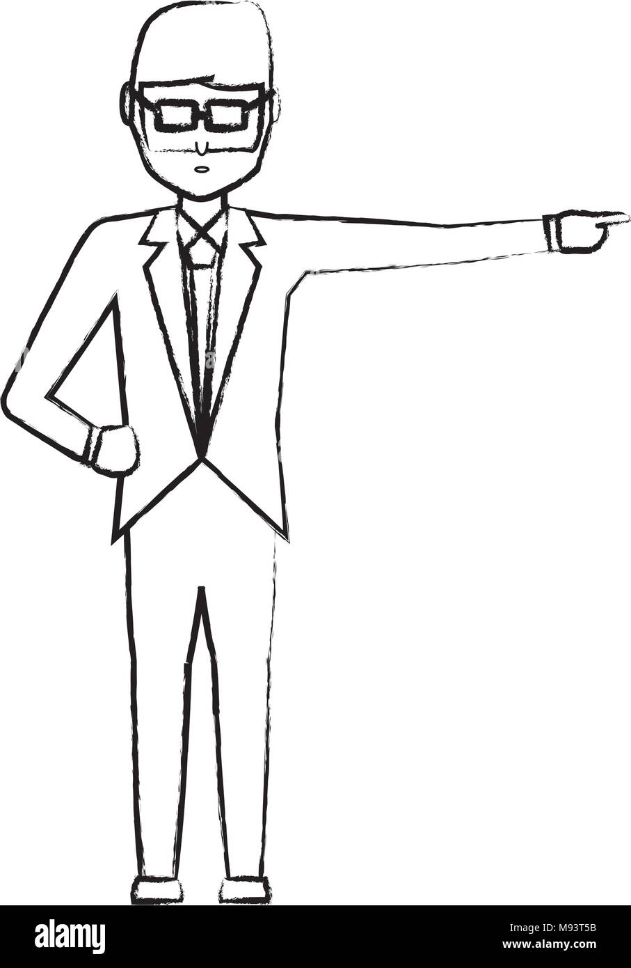 sketch of avatar businessman standing and pointing over white ...